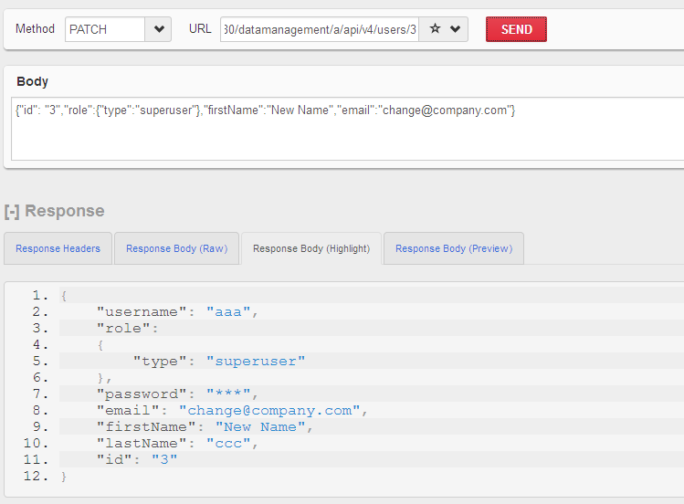 Why does the PATCH action not work in the swagger interface? | Release Automation
