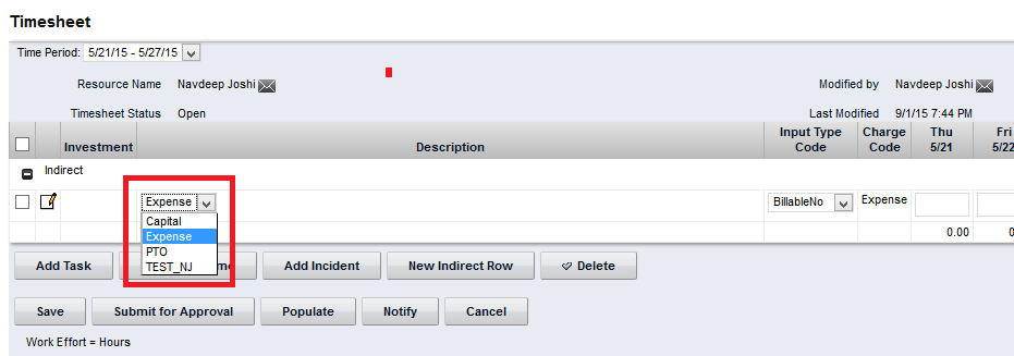 Lookup used in Indirect Time Entry on Timesheet | Clarity