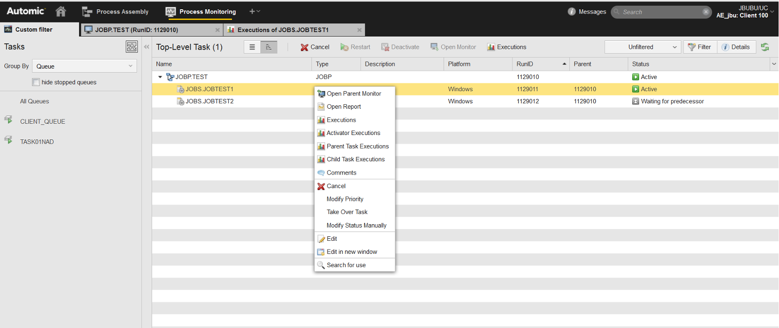Cockpit 'Open Monitor' in AWI - v12 | Automic Workload Automation