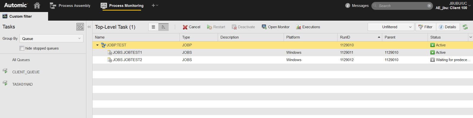 Cockpit 'Open Monitor' in AWI - v12 | Automic Workload Automation