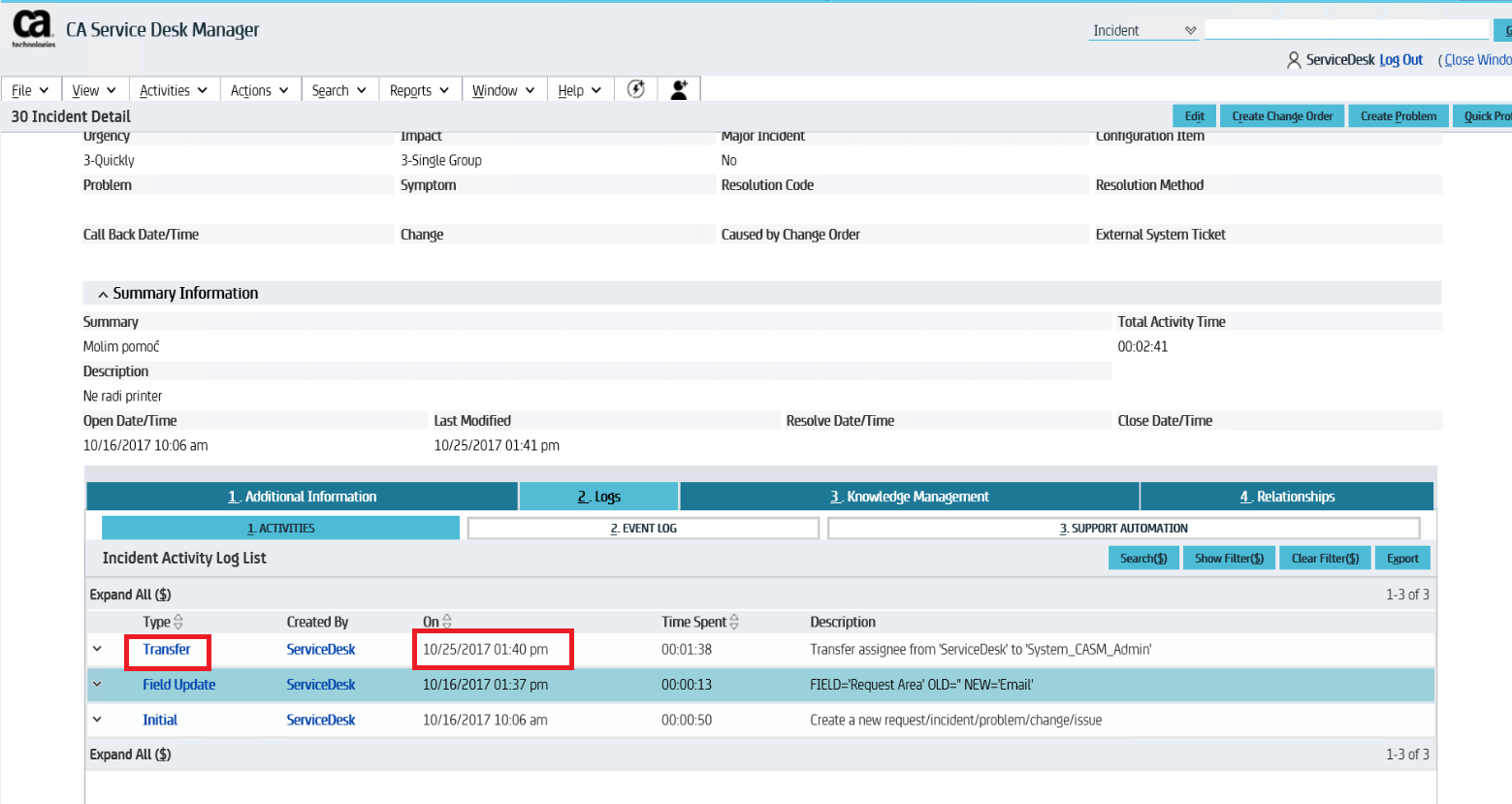 Pulling the ACL time_stamp data | CA Service Management