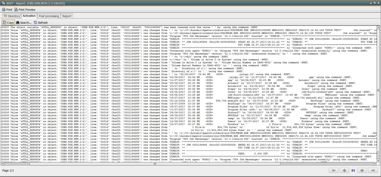 PSET - Store full job report in a variable ? | Automic Workload Automation