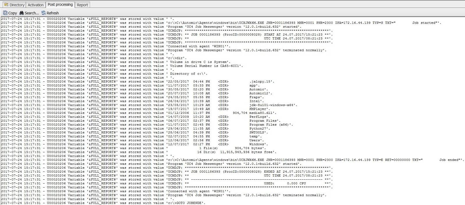 PSET - Store full job report in a variable ? | Automic Workload Automation