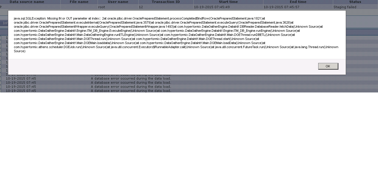 java.sql.SQLException: Missing IN or OUT parameter at index | Service Operations Insight