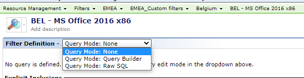 SQL query to get Filter Query mode information | IT Management Suite