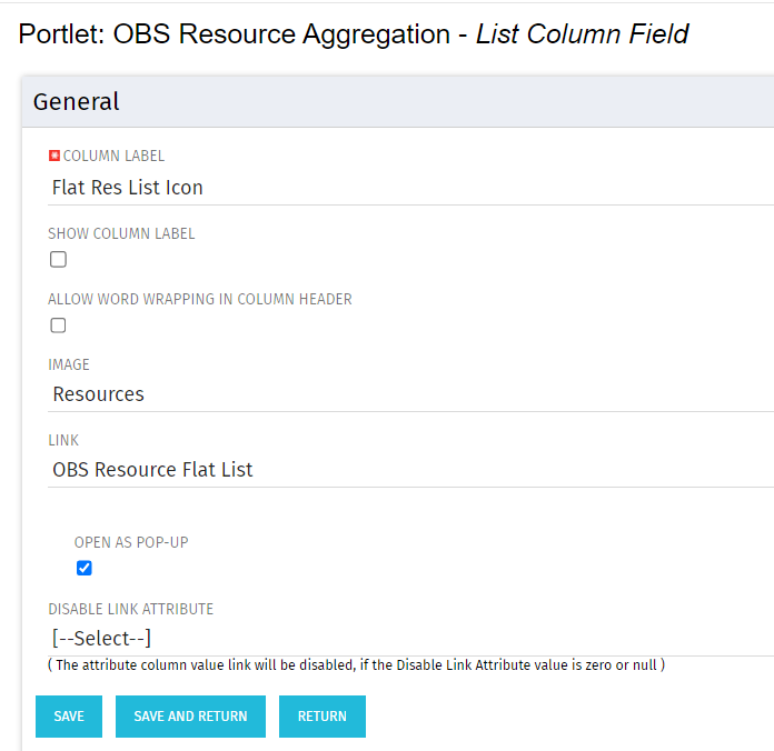 'OBS Resource Flat List' Link Configuration | Clarity