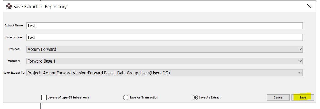 Unable To Save An Extract To Repository In Gt Subset Test Data Manager 7663