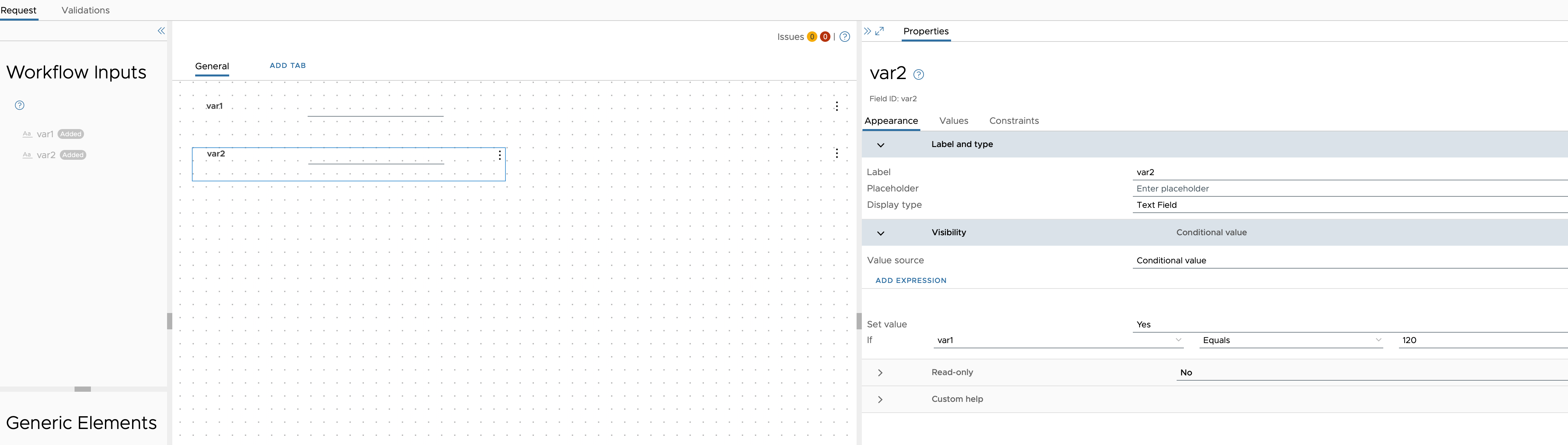 Input form - Conditional field Visibility and Required Constrain | VMware Aria Automation ...