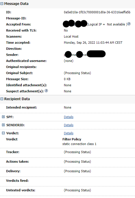 Message Audit Logs shows status as "Processing Status" | Messaging Gateway