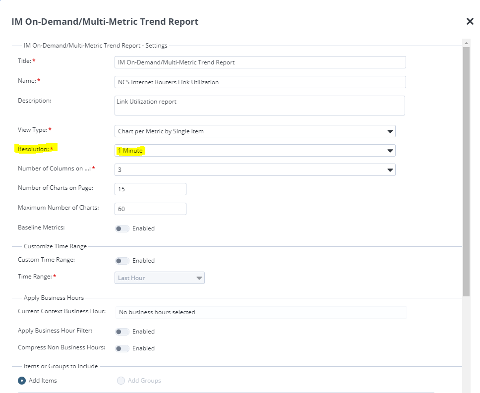 Unable to change "Resolution" time from 5 mins to 1 min in CA PM "On ...