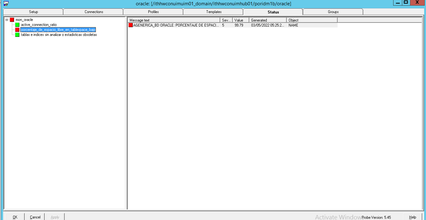 Query oracle probe | DX Unified Infrastructure Management