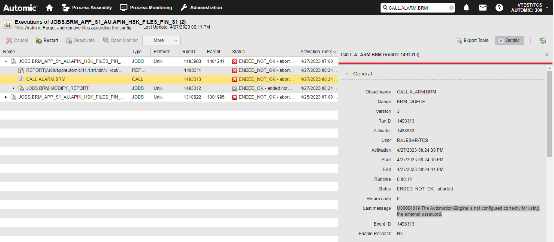 U00064019 The Automation Engine Is Not Configured Correctly For Using The External Password