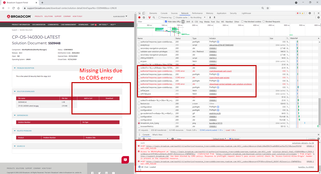 Patches accessed via document links may have a CORS error | Symantec IGA