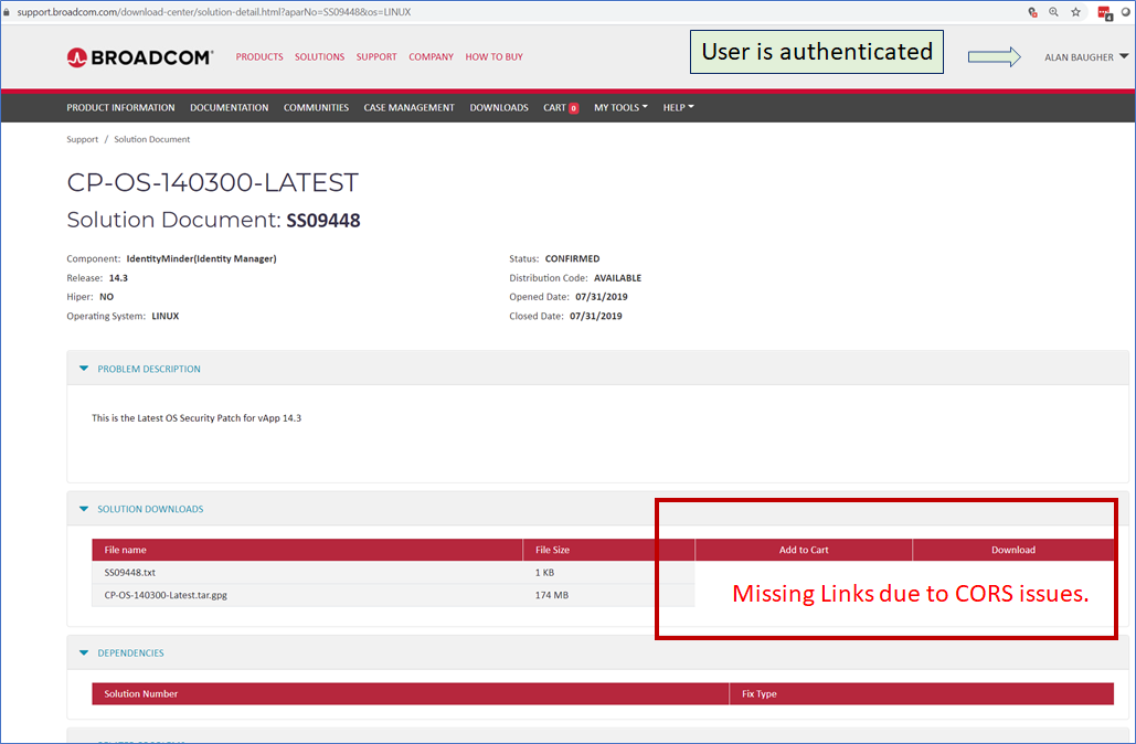 Patches accessed via document links may have a CORS error | Symantec ...