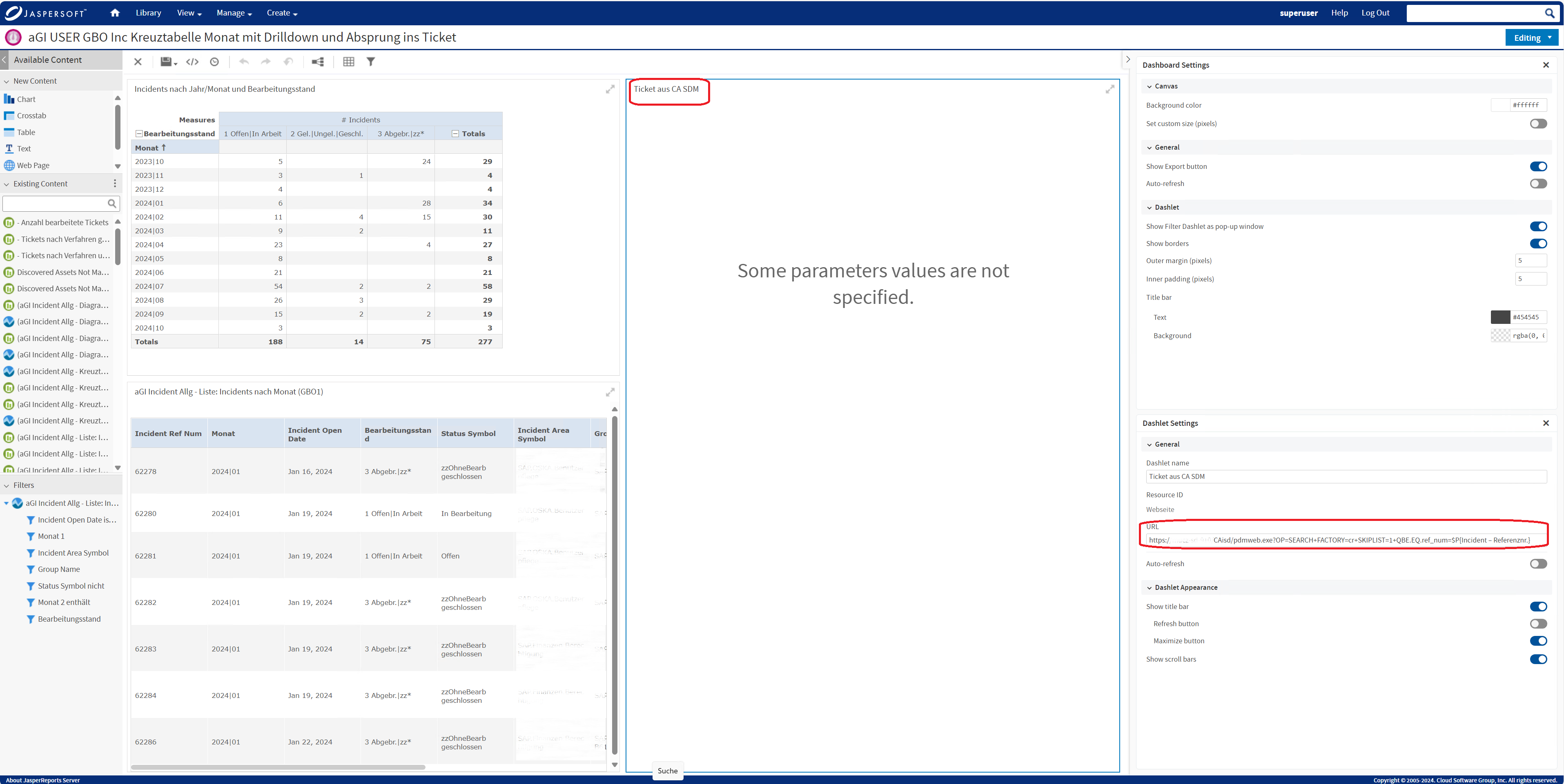 Classic CA SDM Frontend integrated in Jasper Dashboard hangs during ...