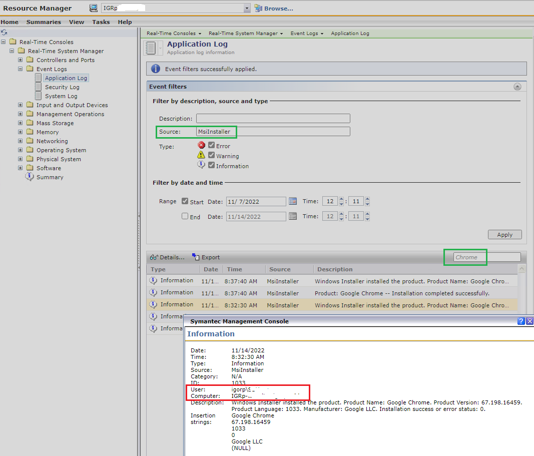 Report "Who updated Chrome ? " Altiris, user ? | IT Management Suite