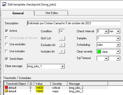 To use different threshold on checkpoint jobs_long with sqlserver probe | DX Unified ...