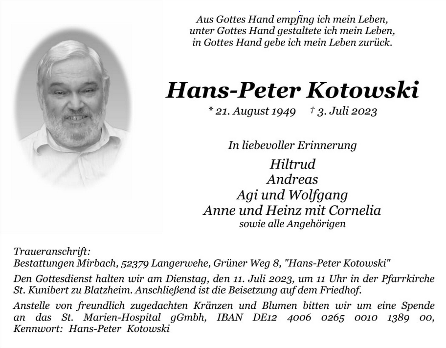 Sad news: Hans-Peter Kotowski has passed | IDMS