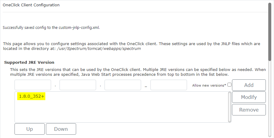 Properly setting Allowed JRE for One-Click Console | DX NetOps