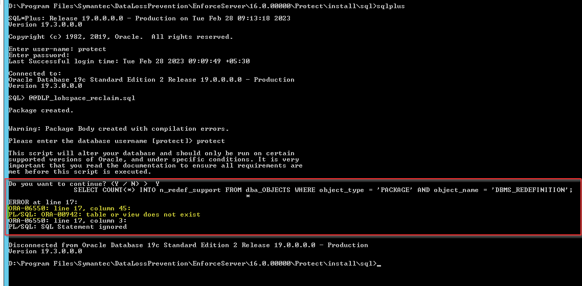 Error while performing LOB Space Reclaim | Data Loss Prevention