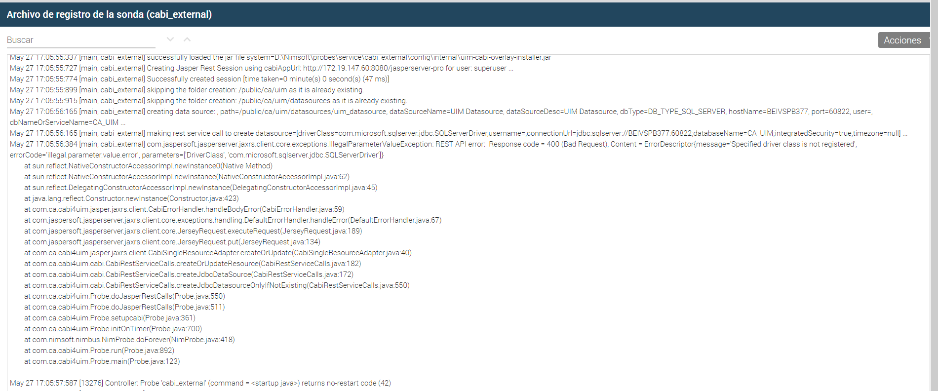 DX UIM 20.3.3 - cabi_external probe v4.20 - CA BI 7.1.1.1 (on Linux ...