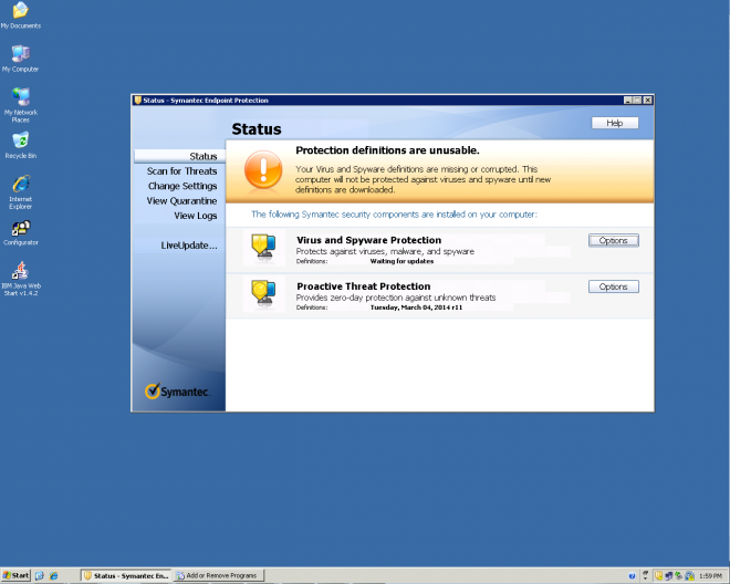 sep client giving a message"Protection definitions are unusable ...