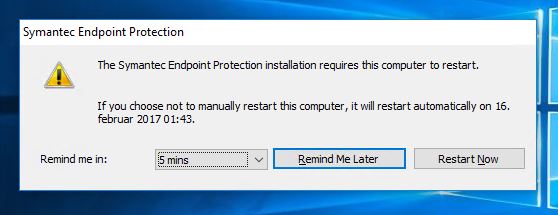 Do not prompt user to reboot after SEP 14.x installation | Endpoint ...