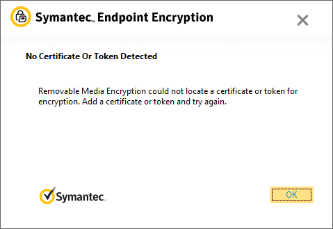 No Certificate or Token Detected | Symantec PGP Encryption