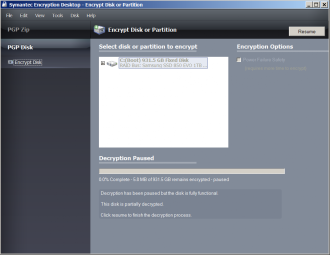 PGP Decryption has been paused but disk is fully functional | Endpoint ...