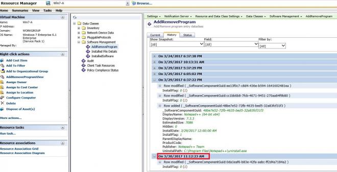 Resource data history table in Altiris database | Client Management Suite