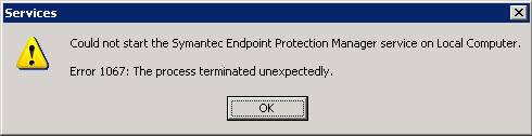 SEPM service won't start | Endpoint Protection
