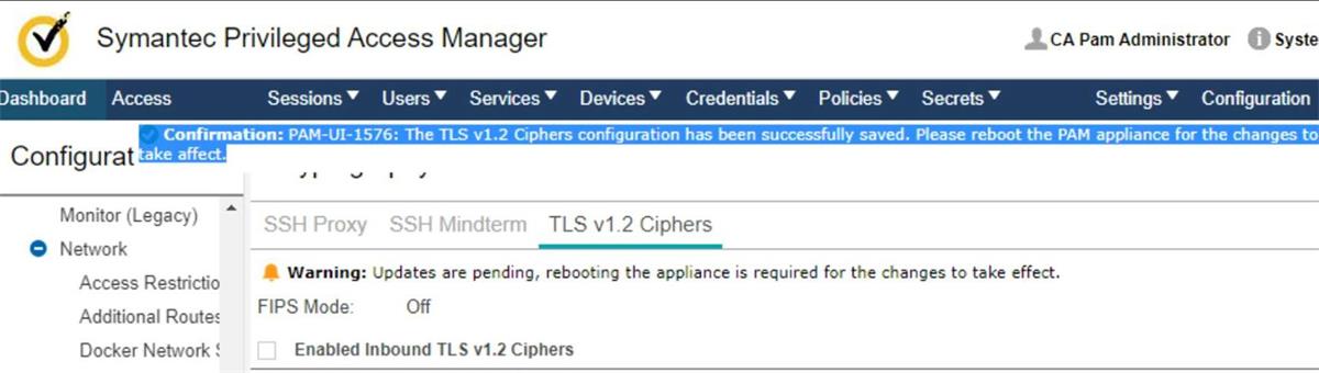 Disable TLS cipher | Symantec Privileged Access Management