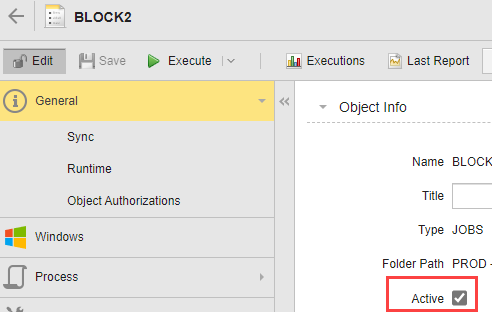 active field in a job under its General tab | Automic Workload Automation