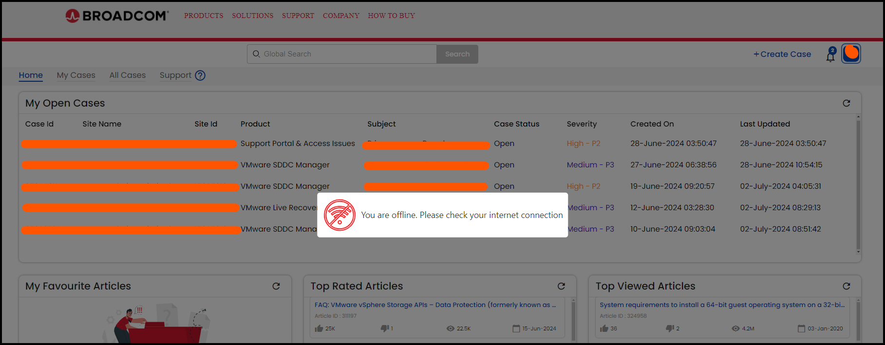 Unable to access Case Management - "You are Offline, Please check your internet connection ...