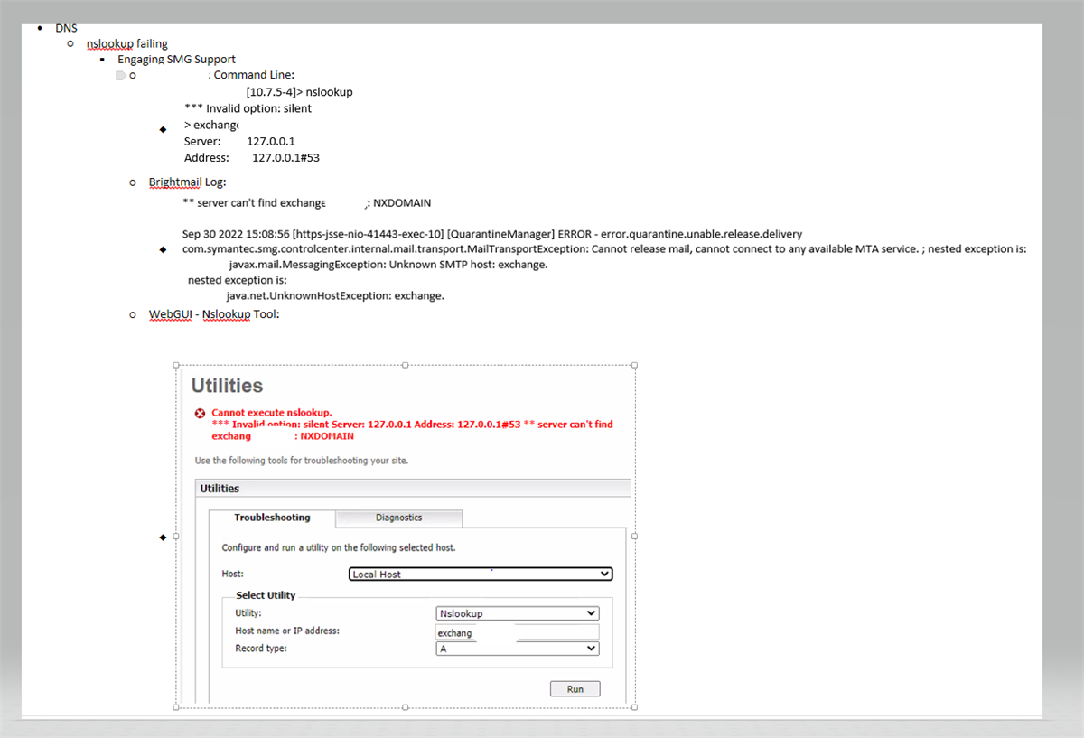 cannot execute nslookup -- *** Invalid option: silent | Messaging Gateway