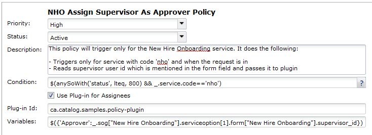Assigning a form derived approver to a policy | CA Service Management