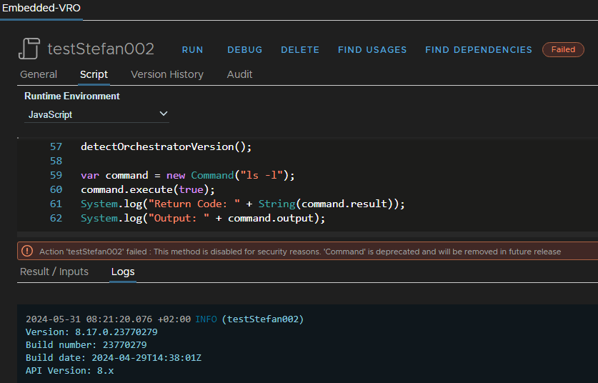 Command Object No Longer Available in Release 8.17 | VMware Aria Automation Orchestrator