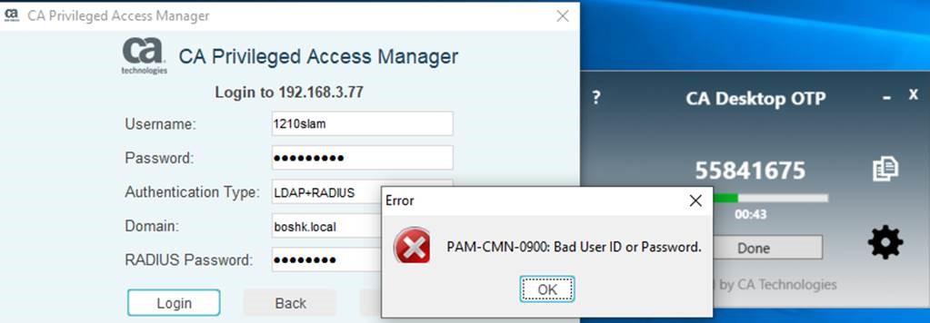 Unable to login PAM using LDAP+RADIUS | Symantec Privileged Access Management