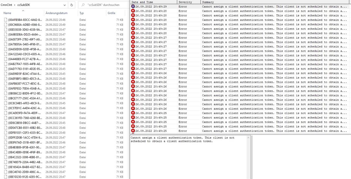 Cannot assign a client authentication token. there was a general ...