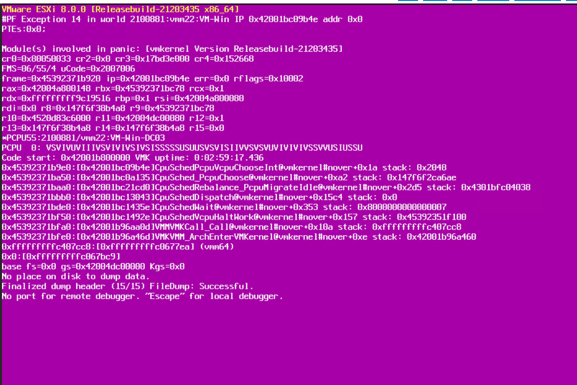 VMware ESXi 8.0.0 and 8.0.3 both crashes on Windows 2022 and 2025 VM ...