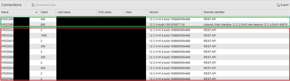 Many 'REST API' connections listed for the same user | Automic Workload Automation