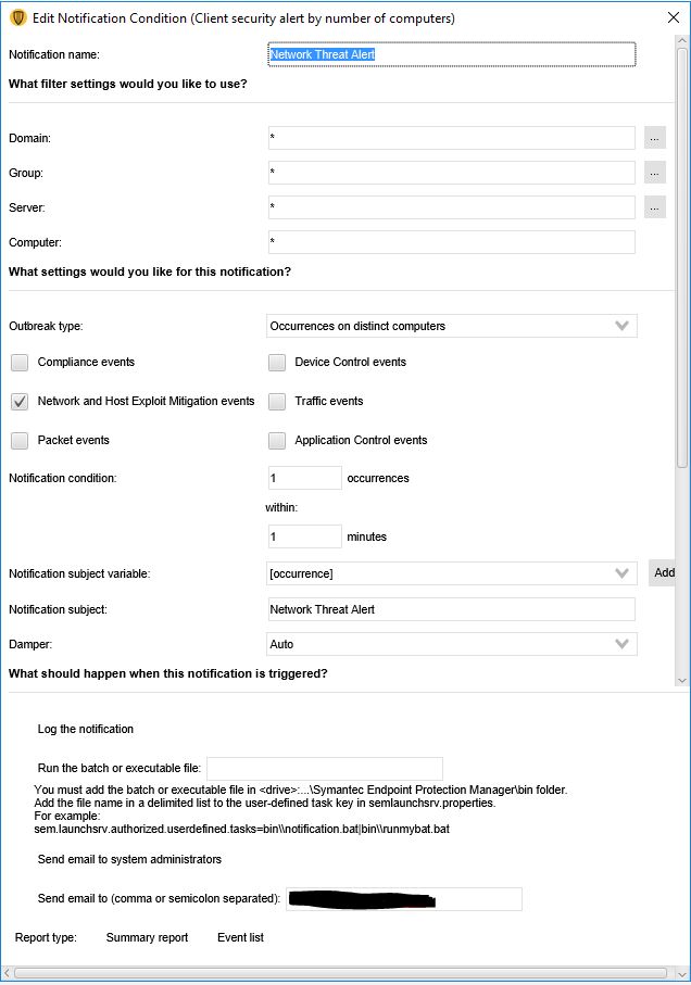 IPS notification via e-mail | Endpoint Protection