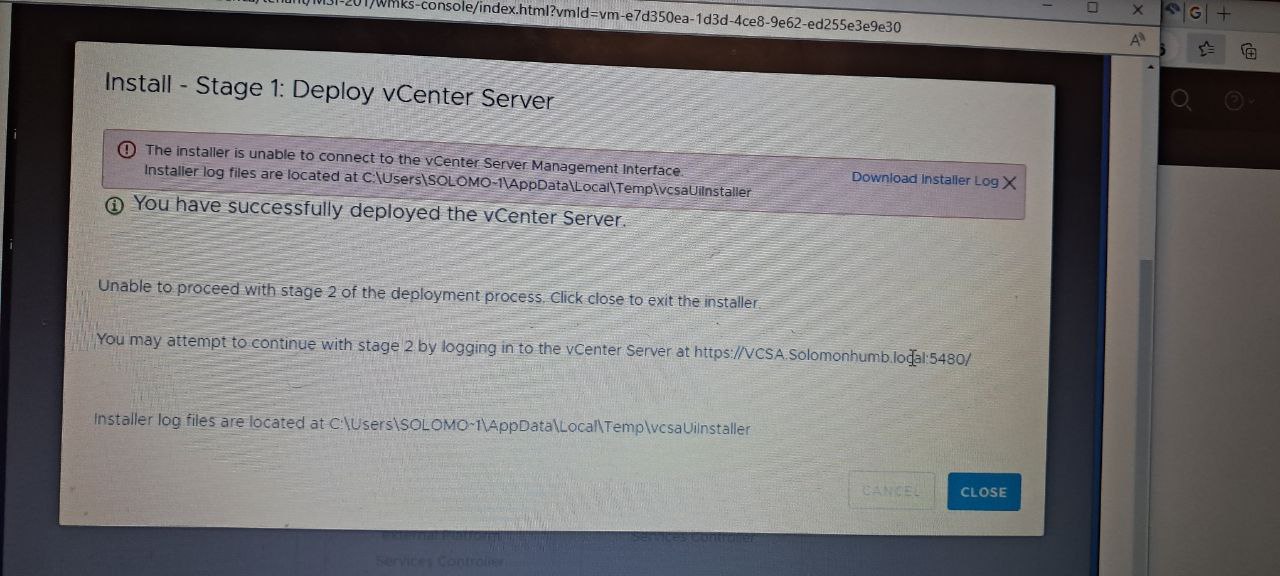 Deploy vCenter but un able to connect | VMware vSphere