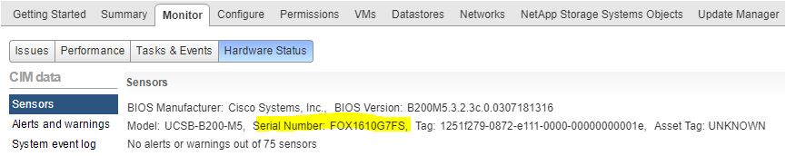 Hardware Status Serial Number does not match Cisco UCS server vSphere 6 ...