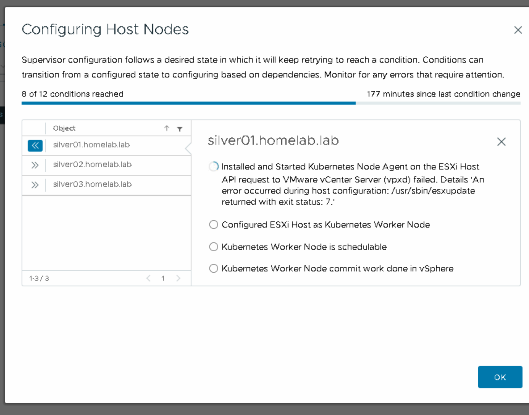 vSphere with Tanzu 8 "Configuring host nodes" error | Tanzu