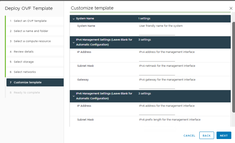 input fields during ova deployment | VMware vSphere