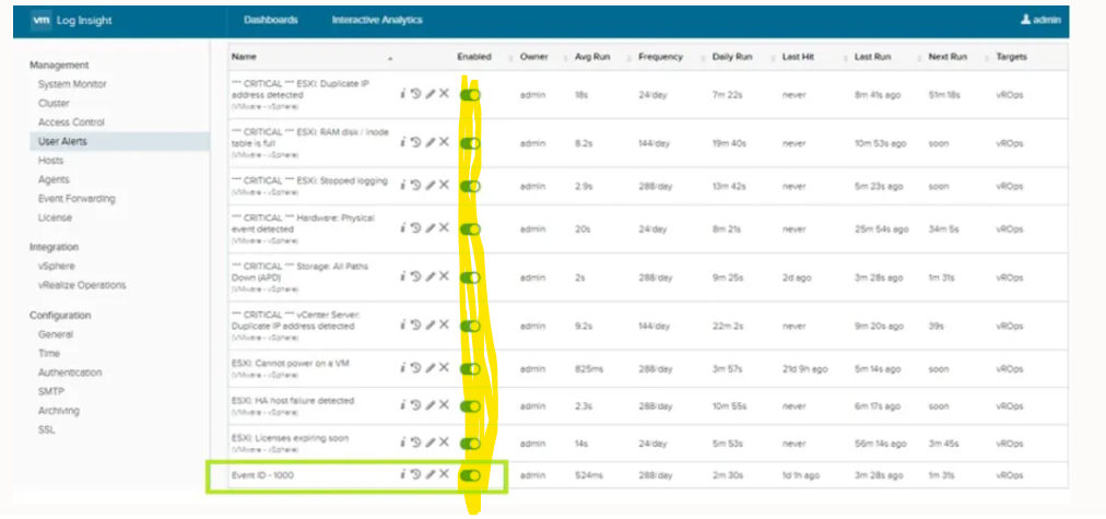 Loginsight: Disable alarms for esxi hosts that are in maintenance mode. | VMware Aria