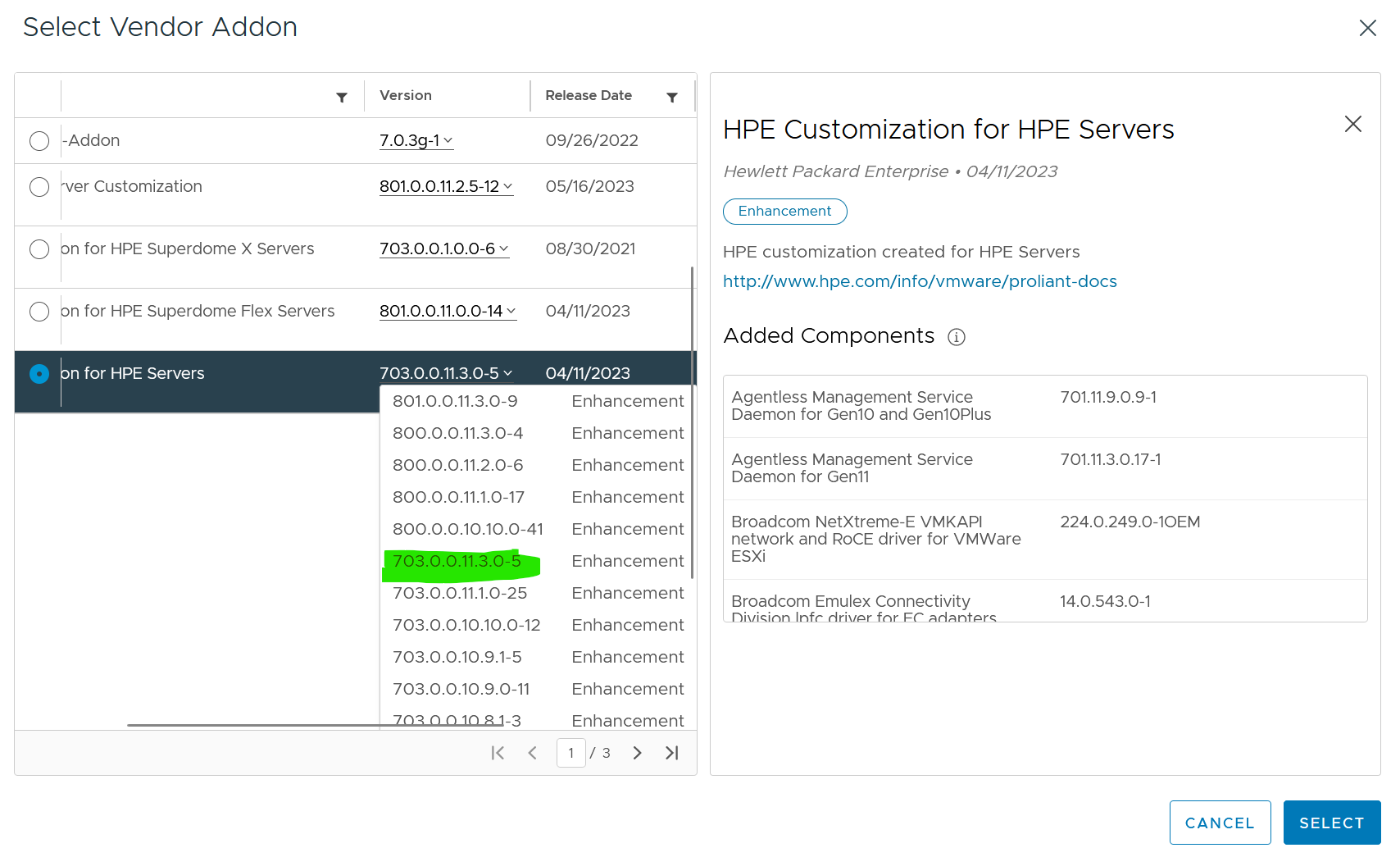 Update Vendor Addon HPE Customization for HPE Server | VMware vSphere