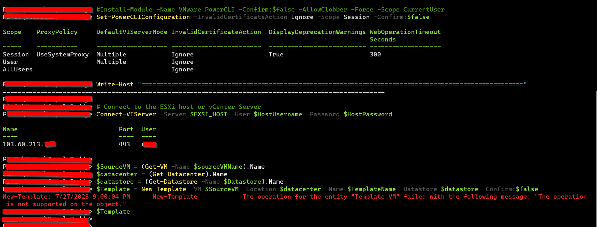 Trying To Create A Template From Vm Using Powercli Powercli