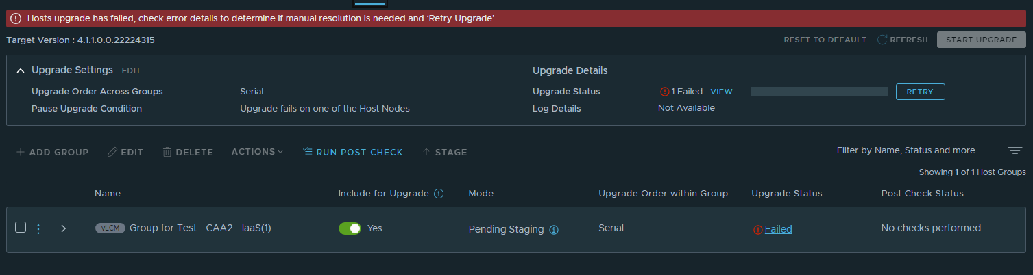 Upgrade from NSX-T 3.22 to 4.1.0 failure . Upgrade manager failure ...